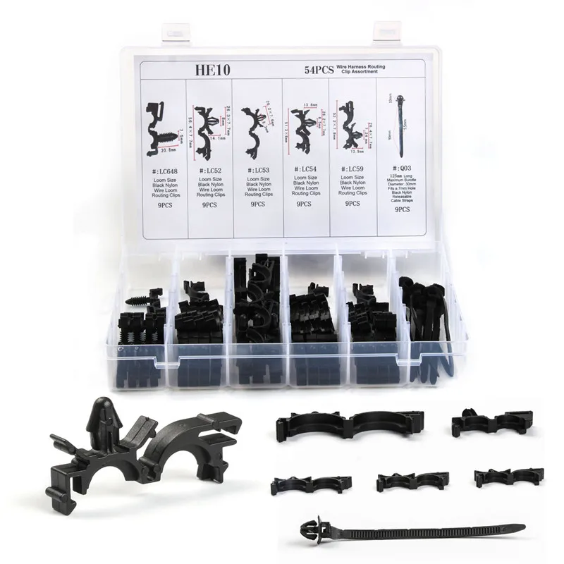 SVALID Black 54 PCS 6 Sizes Car Plastic Rivet Retainer Wire Harness ...