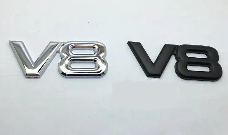 100 Pieces V8 Car-styling Chrome Metal Silver Black V8 Car Tail ...