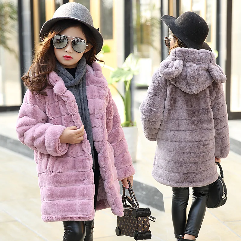 Girls Winter Coat Thicken Fur Hooded Children's Jackets For Teenage ...