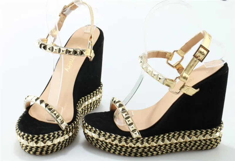 Black Wedges With Gold Spikes