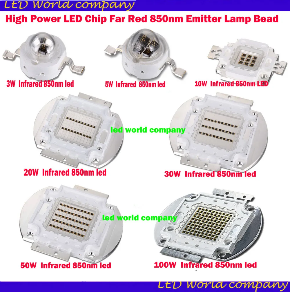 High Power LED Chip 850nm IR Infrared 3W 5W 10W 20W 50W 100W Emitter ...