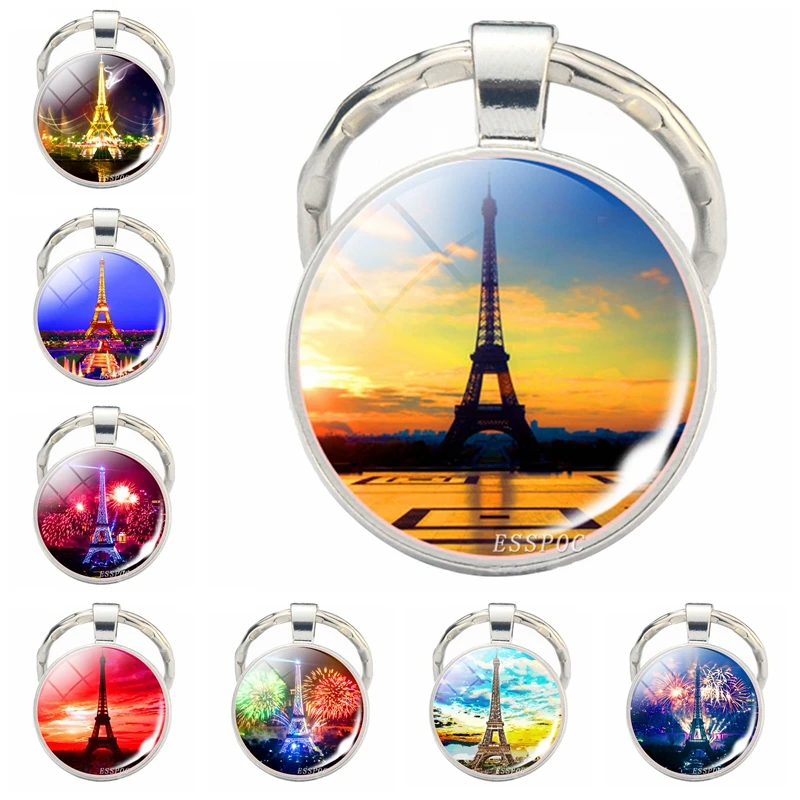 Romantic Eiffel Tower Pendant Glass Cabochon Metal Key Chain Paris Tour ...