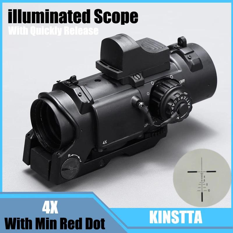 Mira táctica de doble uso fija 4x con minimira de punto rojo, mira de ...