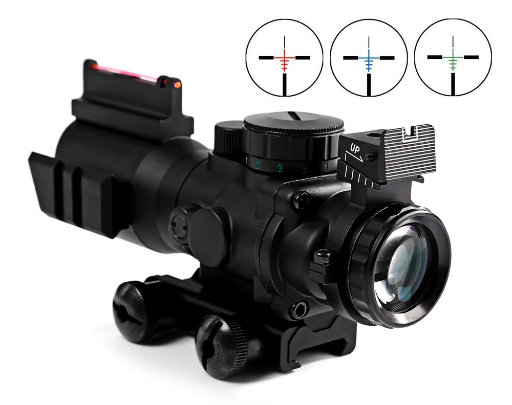 4X32 Rifle Scope with Red/Green Fiber Optic Sight 20mm Dovetail Reflex ...