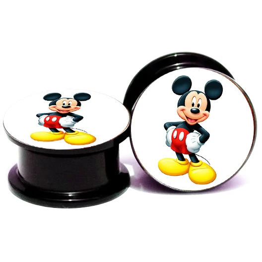 2pcs/Lot Pair of UV Acrylic Ear Plugs Screw Fit Ear Gauges Plugs Mickey ...