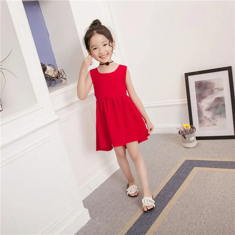 Girl-solid-color-fashion-dress-Girl-bows-decorated-beach-dress-Summer ...