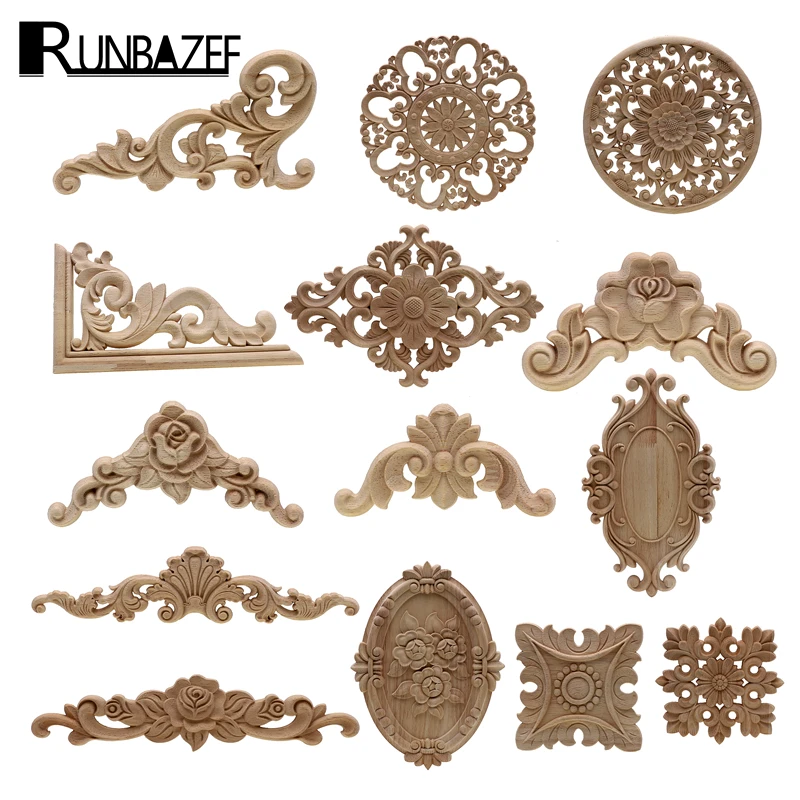 Moulure en bois sculpté à motif floral unique, 1 pièce, décoration ...