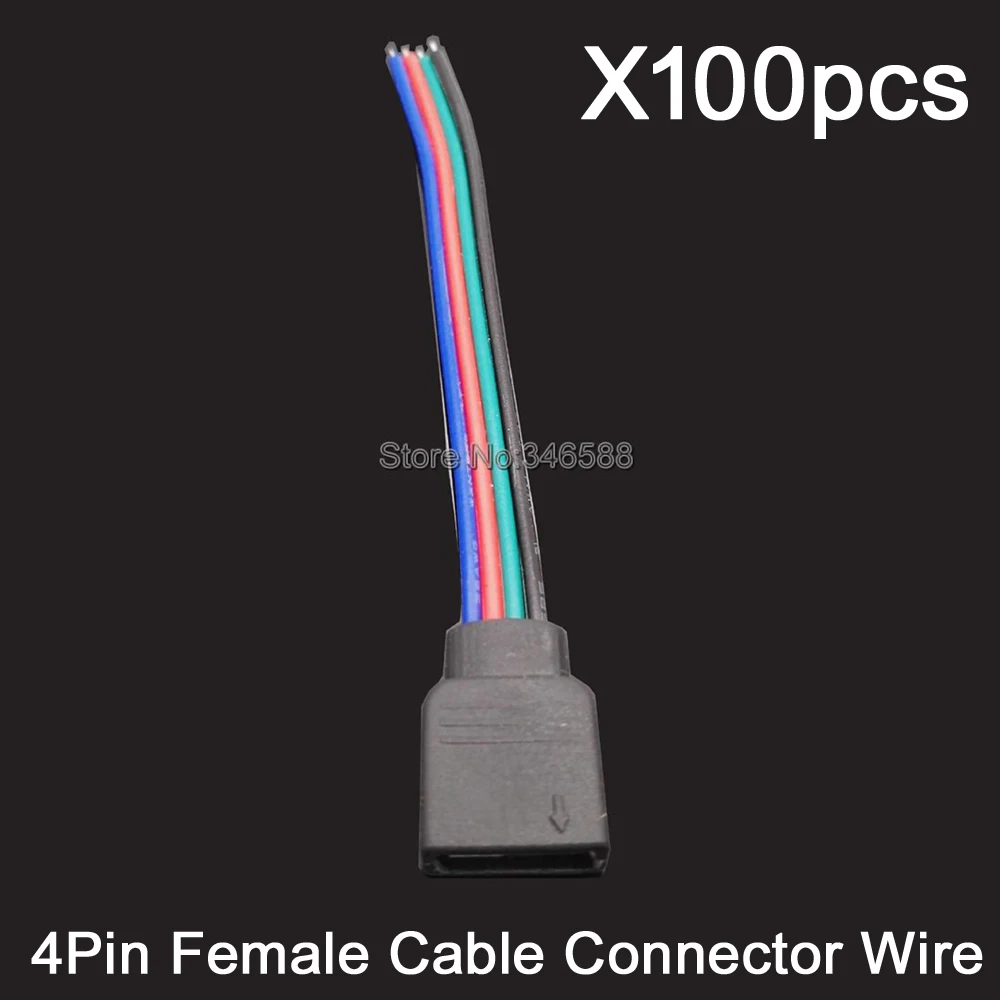 100pcs 4-pin 4pins Rgb Female Cable Connector With 10cm Wire - Quick ...