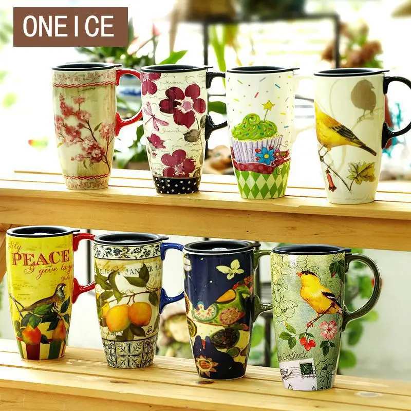 Taza creativa de cerámica de gran capacidad con tapa para café, té ...