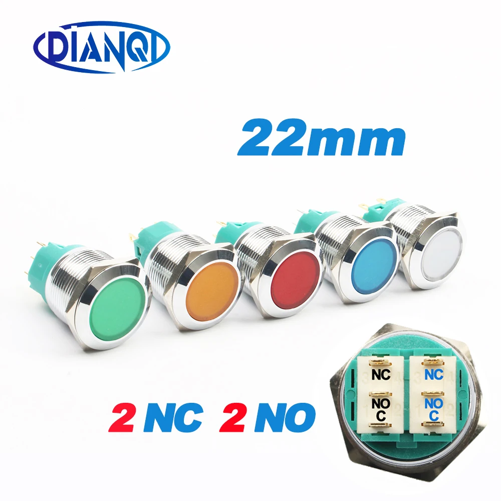 22DM.F.6K 22mm push button switch big lens without LED 2NO 2NC press ...
