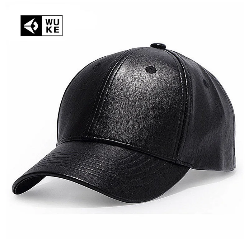 [Wuke] Blank Baseball Caps Plain Black Unisex PU Leather Casual Simple ...