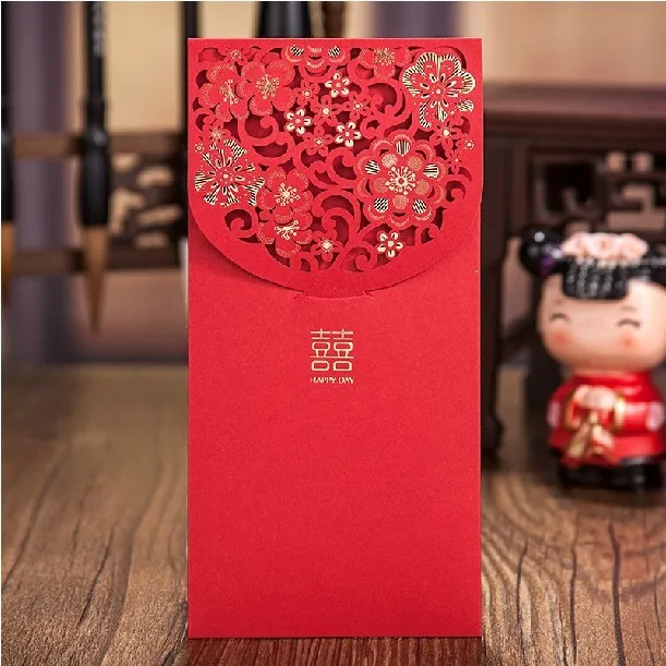 Chinese Xi Laser Cut Envelopes for Wedding Invitations 2015 Red Flower ...