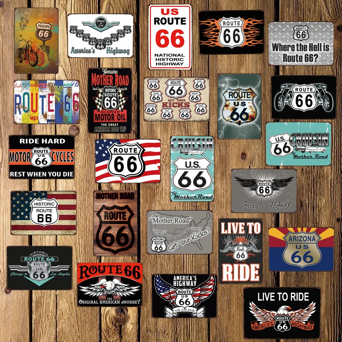 [ WellCraft ] Route 66 LIVE TO RIDE Motor oil Metal Signs Wall Poster ...