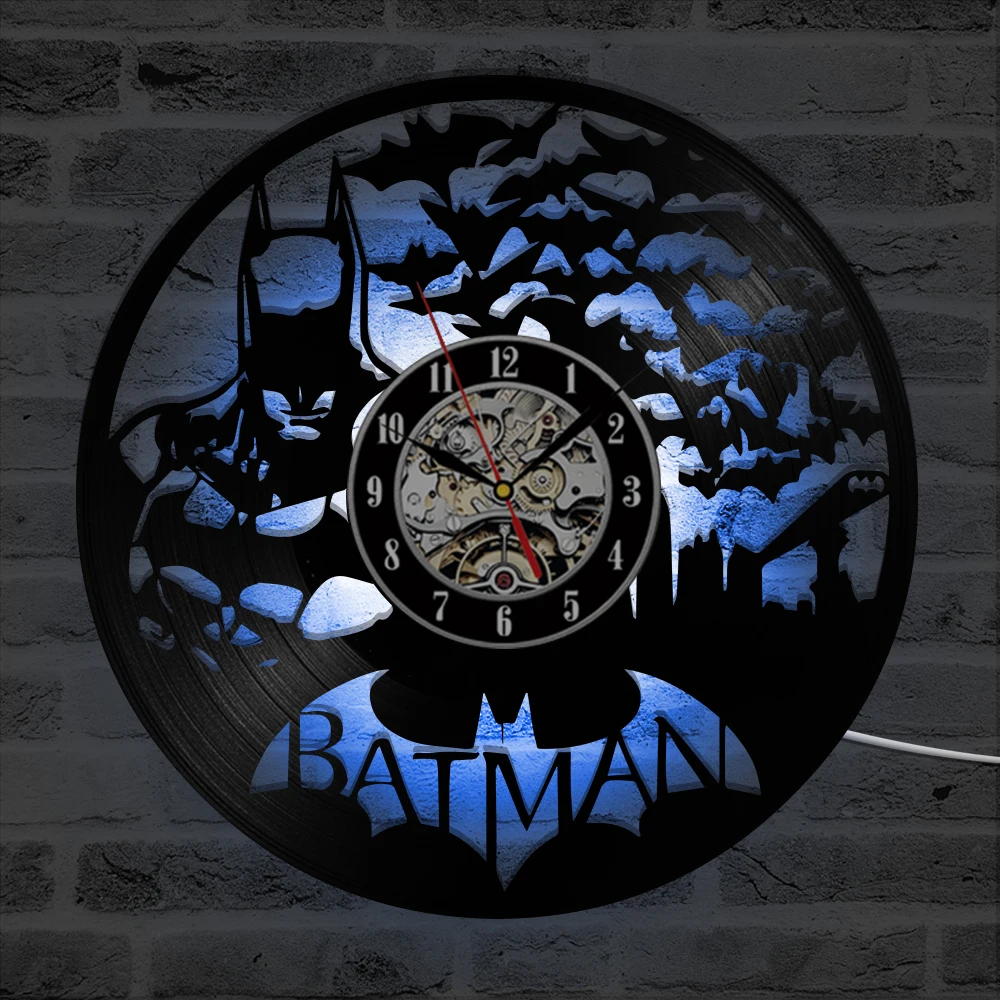 Batman Wall Clock Modern Design for Living Room 7 Color LED Lighting ...