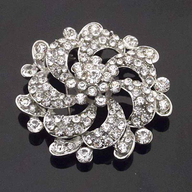 Vintage Silver Color Big Flower Crystal Pin Brooch Luxury Women Jewelry ...