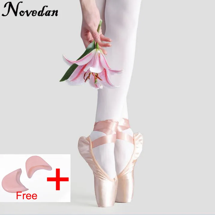 New Satin Canvas Pointe Shoes With Ribbon And Gel Toe Pad Girls Women's ...
