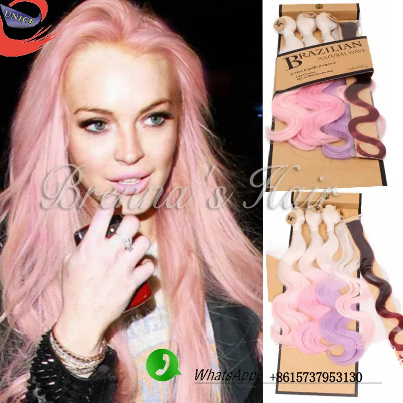 New arrival Pink Weave Bundles Two Tone Brazilian Weave Hair 4pcs Rose ...