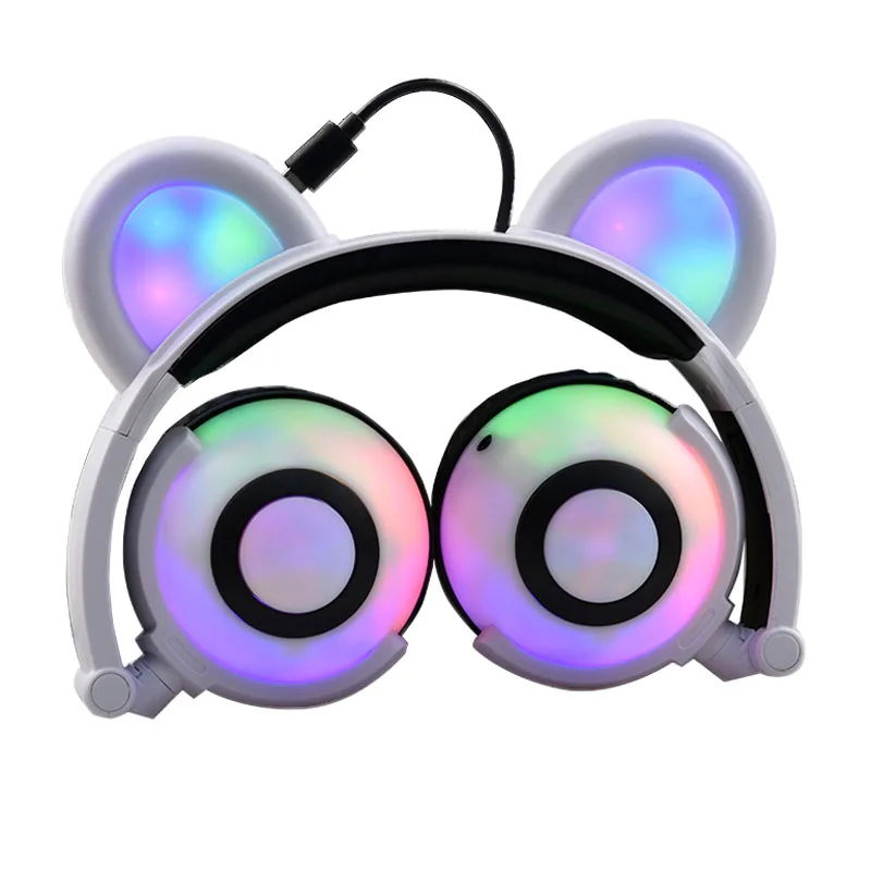 Headphones with USB charging Cute Bear Ear design headphone LED glowing ...