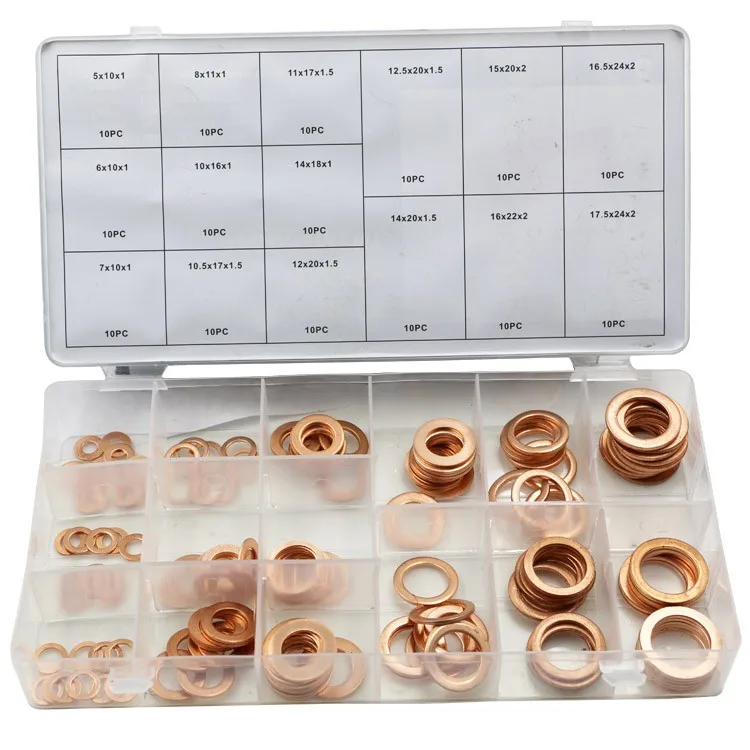Milda 150pcs 15 Sizes Metric Copper Flat Ring Washers Gaskets ...