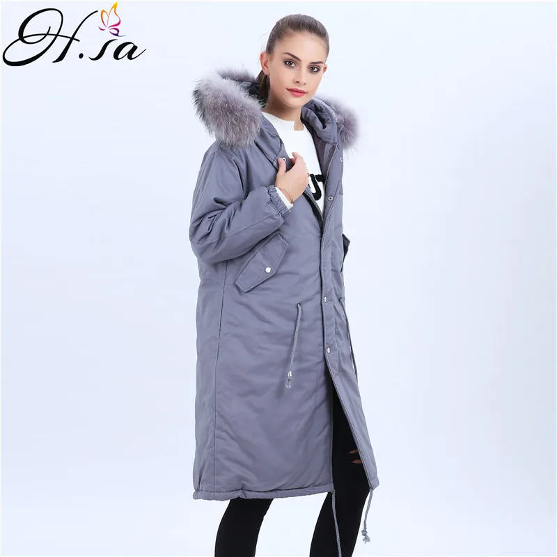 H.SA 2017 Winter Women Long Parkas Large Raccoon Fur Collar Parka ...