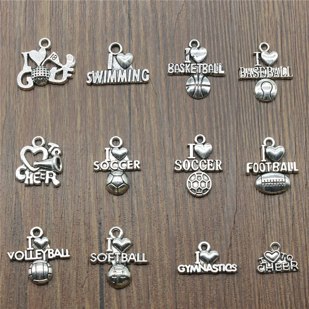 20pcs Charms I Love Sports Antique Silver Color Sport Charm Golf ...