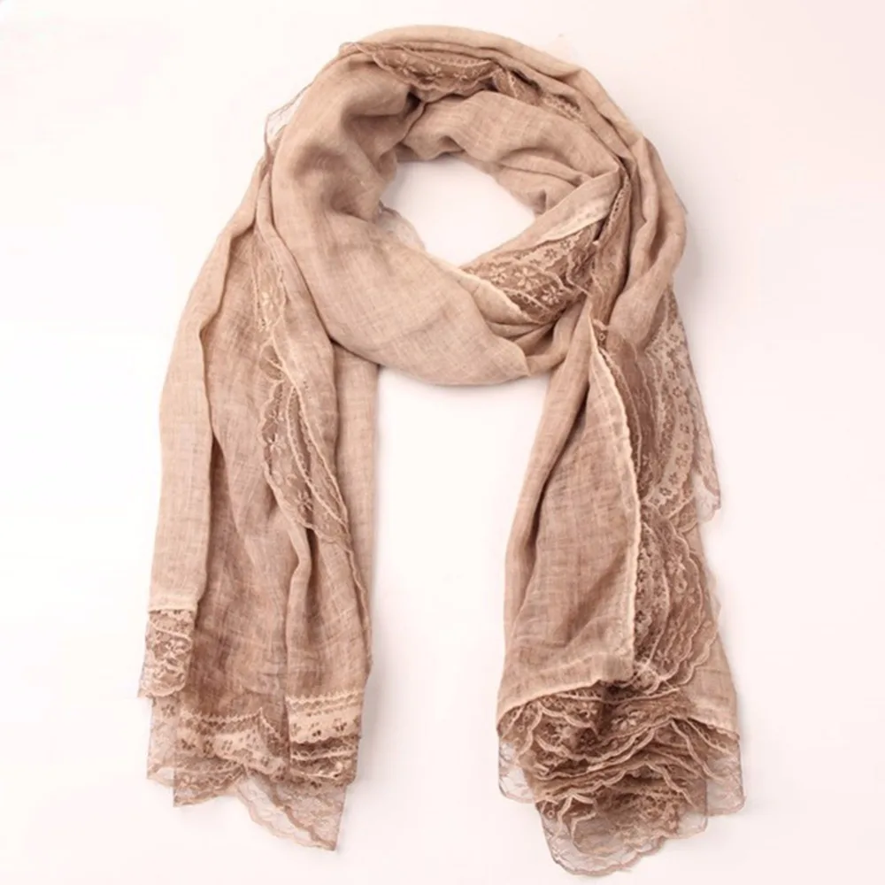 2018 Fashion Women Scarves With Lace Solid Color Cotton Linen Lady ...