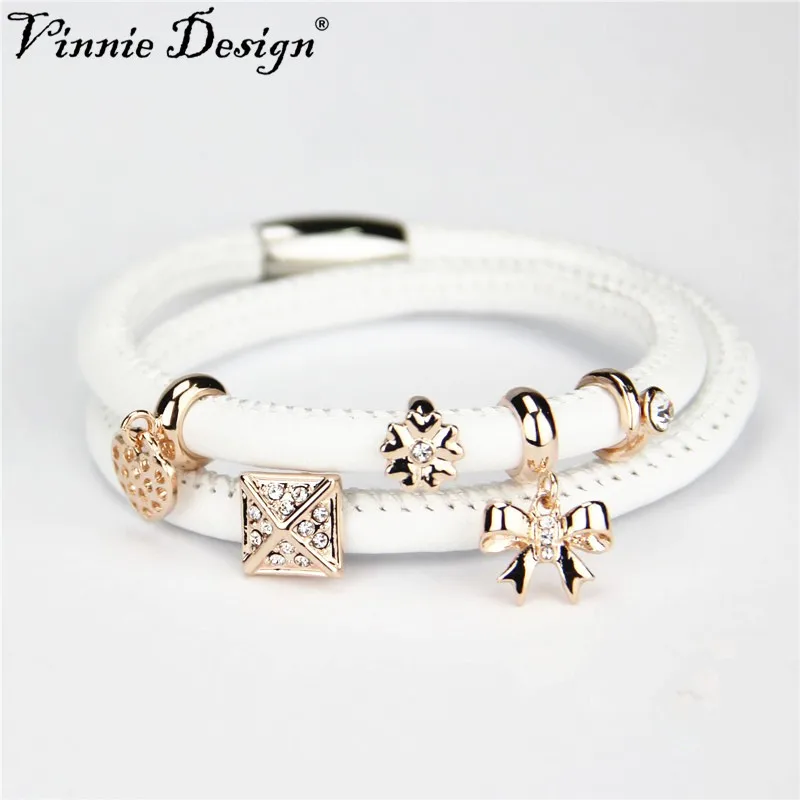 Vinnie Design Endless Leather Bracelet Double White Stainless Steel ...