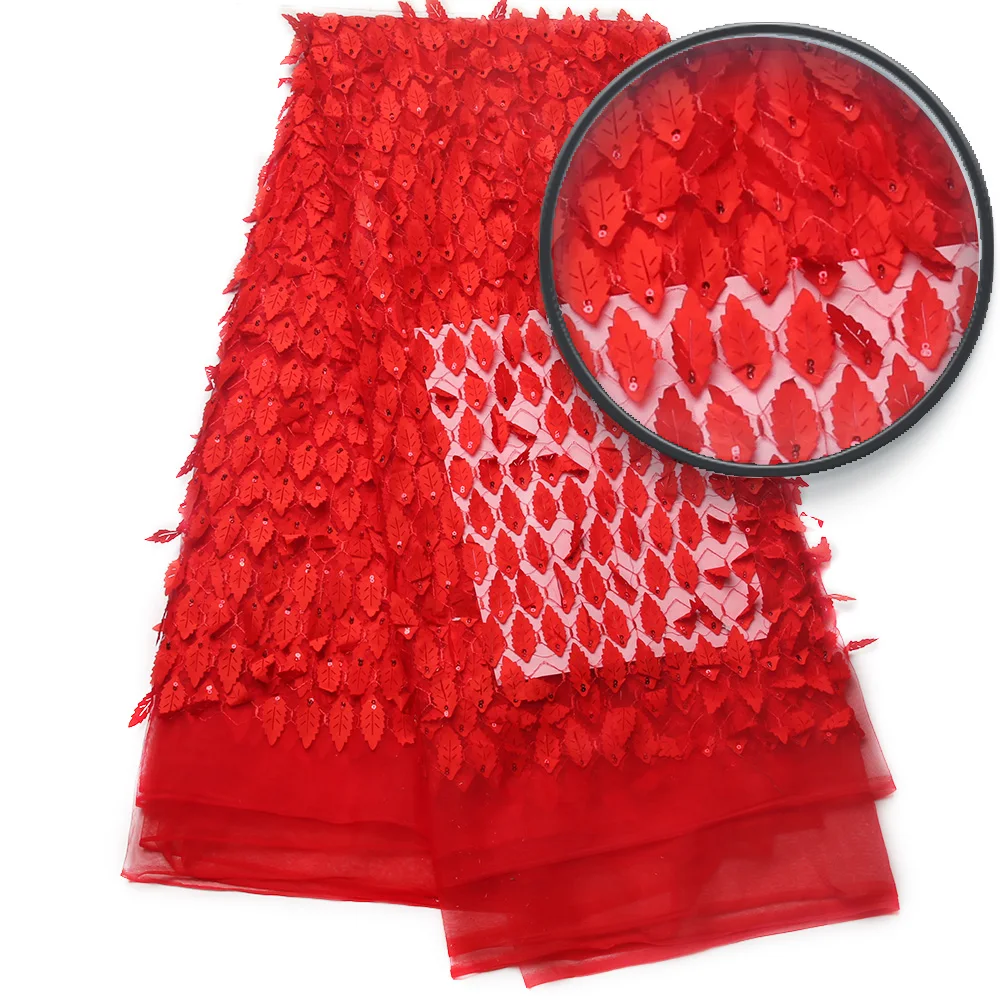 Hot selling red african net lace fabric with sequins for wedding dress ...