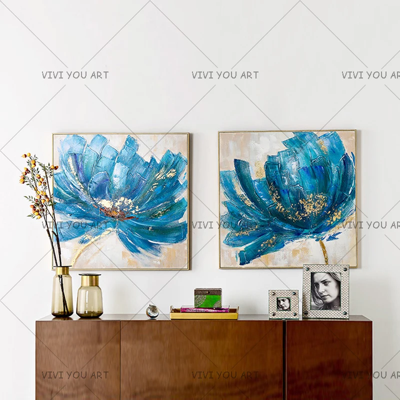 Ручная роспись Бирюзовый цветок картина маслом на холсте Абстрактная