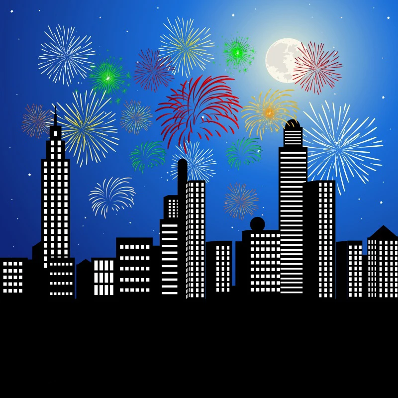 Laeacco Superhero Party Cartoon City Firework Moon Night Scenic Photo ...