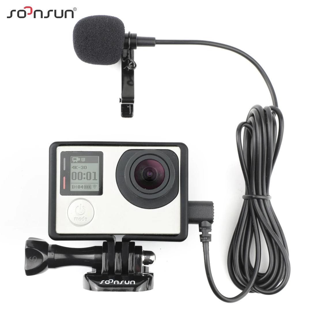 SOONSUN Frame Mount Housing Case External Microphone Mic for GoPro Hero ...