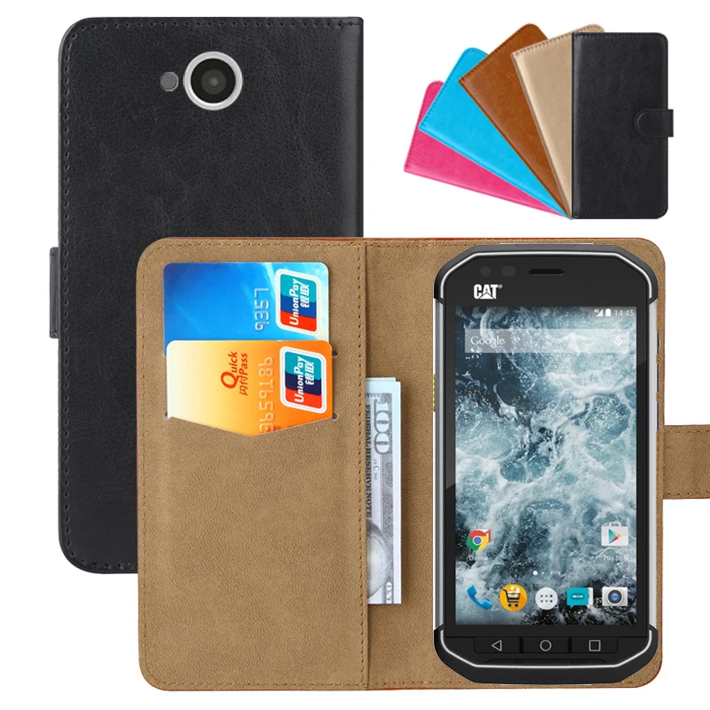 Luxury Wallet Case For Caterpillar Cat S40 PU Leather Retro Flip Cover ...