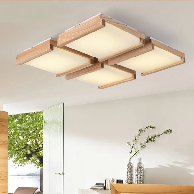 Wooden Rectangular Ceiling Light Living Room Restaurant Light Simple ...