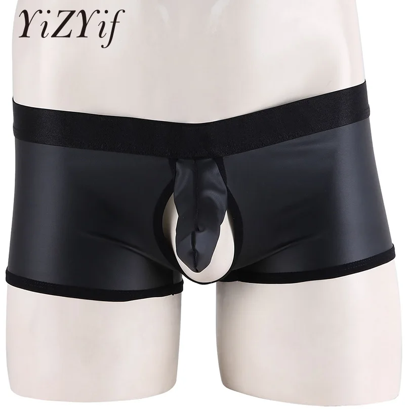 Yizyif Men Boxer Underwear Open Bulge Pouch Lingerie Soft Low Rise Faux