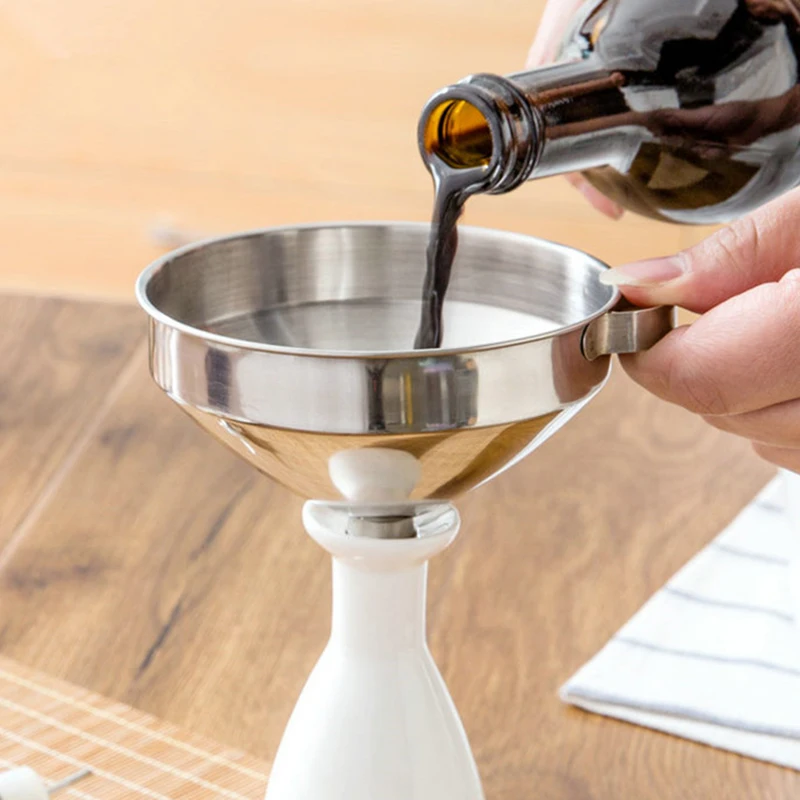2021 New 1PCS Stainless Steel Pouring Decanting Funnel With Filter Strainer 12cm Funnel Kitchen ...