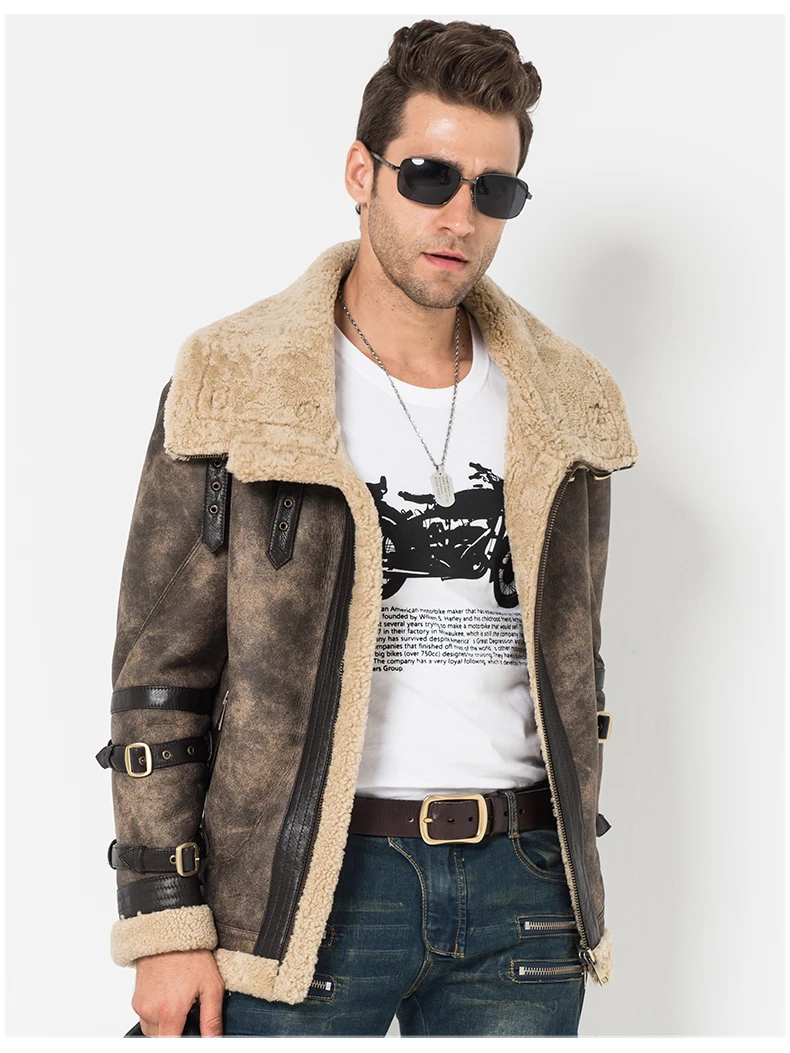 Men's Shearling Coat Gray Color Flight Jacket B3 B2 100% Genuine ...