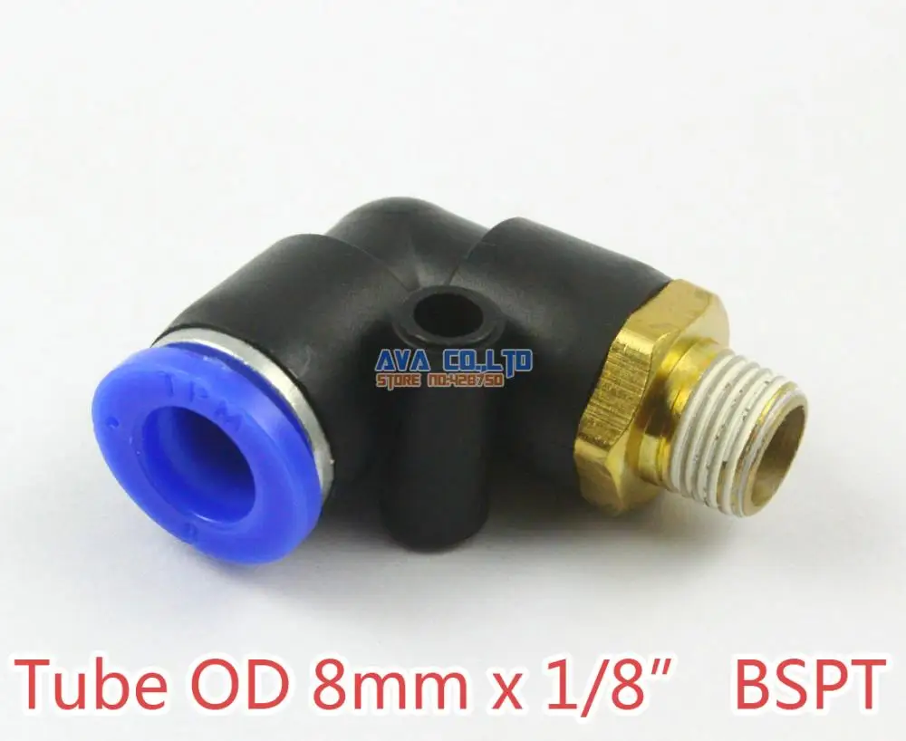 Conector neumático de codo macho BSPT, tubo OD de 8mm x 1/8 ", de empuje para conectar el ...