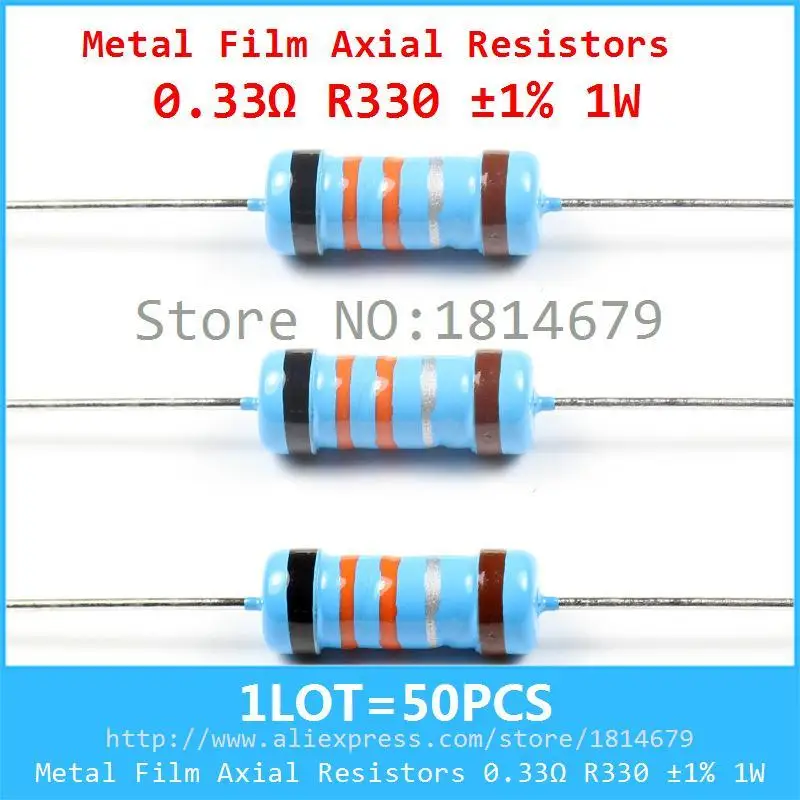 1LOT=50PCS Metal Film Axial Resistors 0.33ohm R330 1% 1W Wattage1W ...