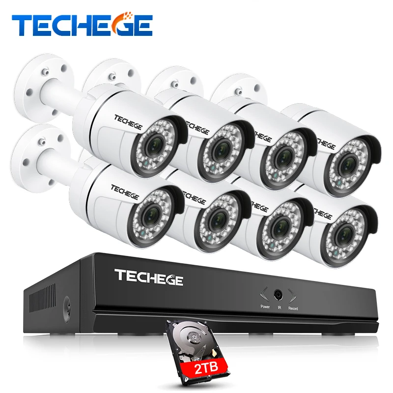 Techege 8CH 1080 마력 48 볼트 POE NVR 2.0MP 3000tvl 밤 Vision POE IP Camera ...