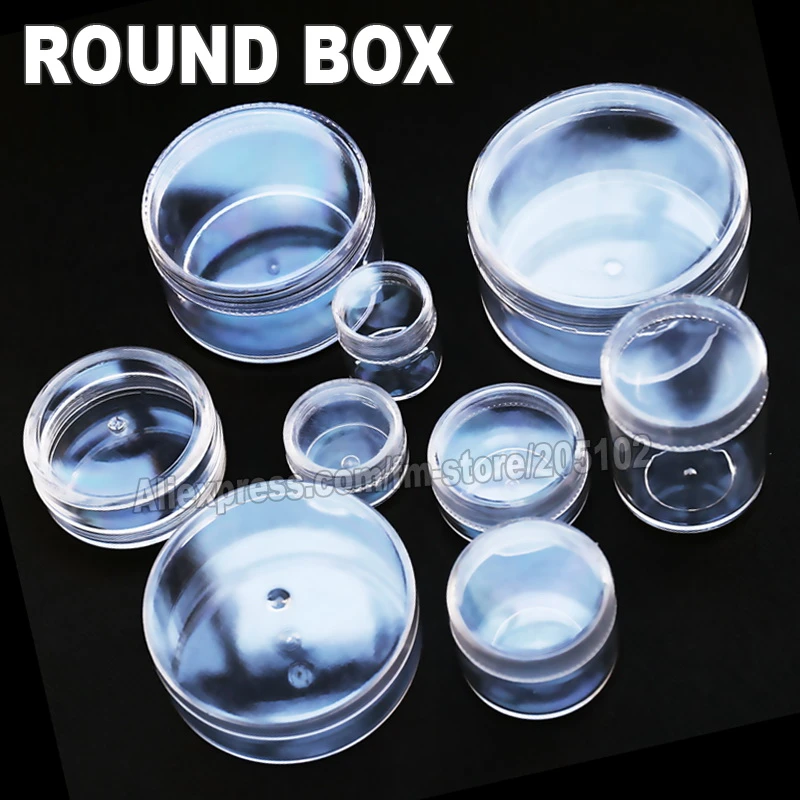 Many Sizes Clear Round Box Plastic Case For Organizer Diy Tool Nail Art ...
