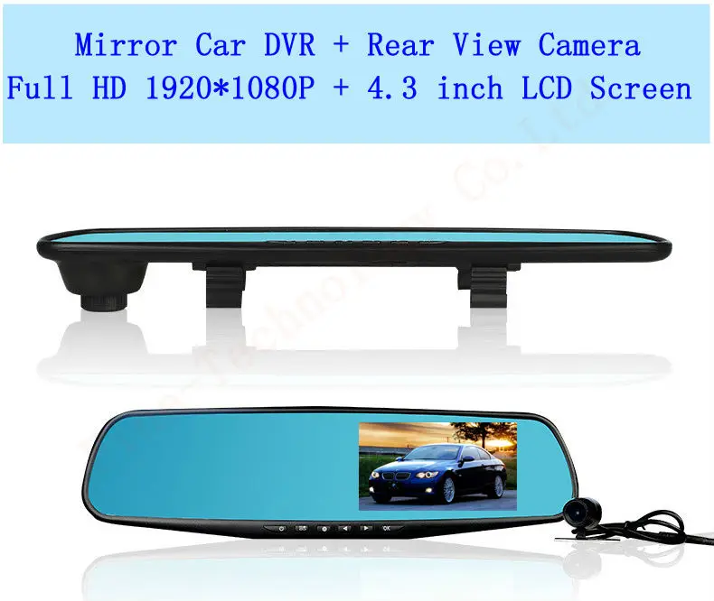 4.3 inch LCD Screen HD Dual Lens Car Camera Video DVR Dash Cam Rearview ...