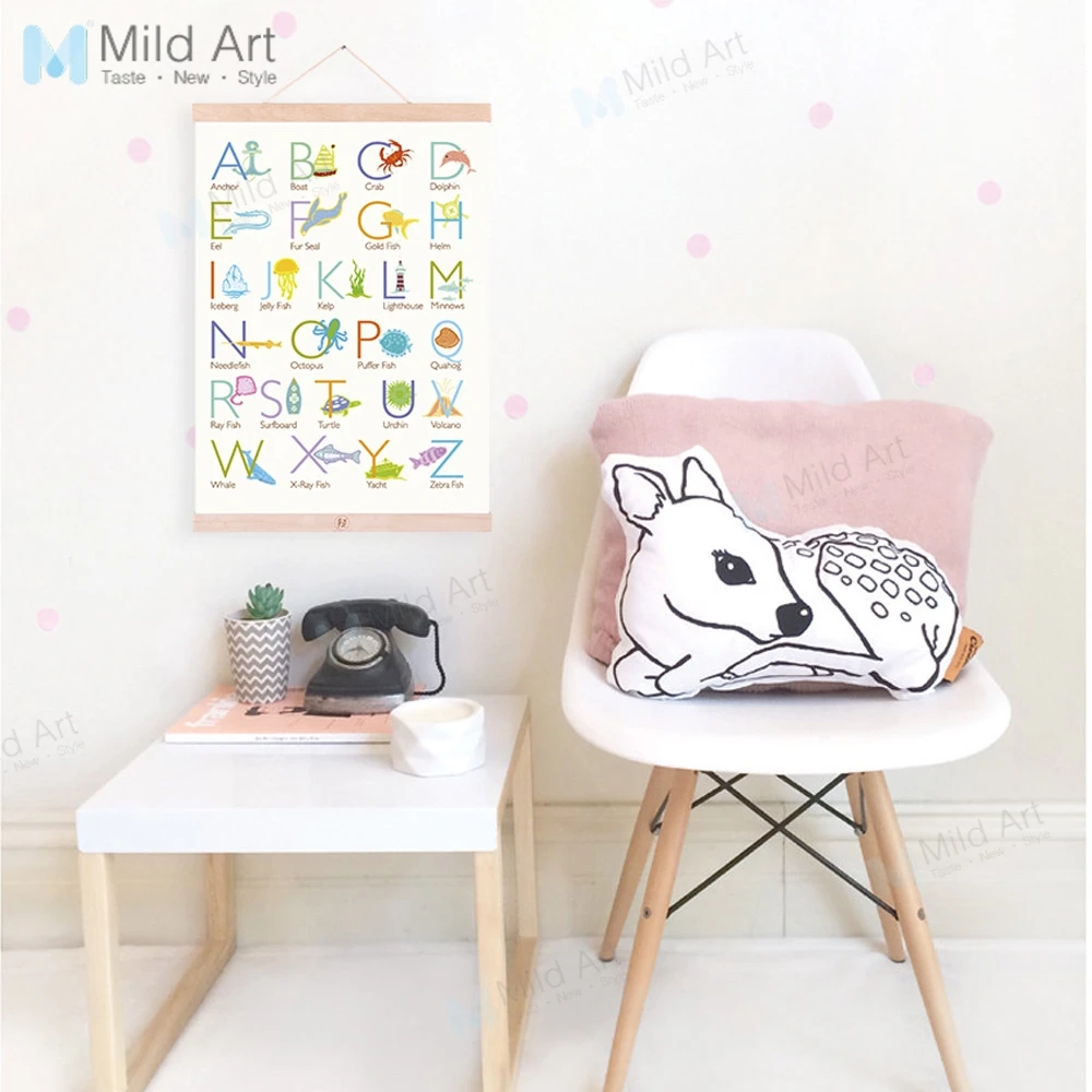 Kawaii Sea Animal Fish Whale Alphabet Wooden Framed Posters Kids Baby ...