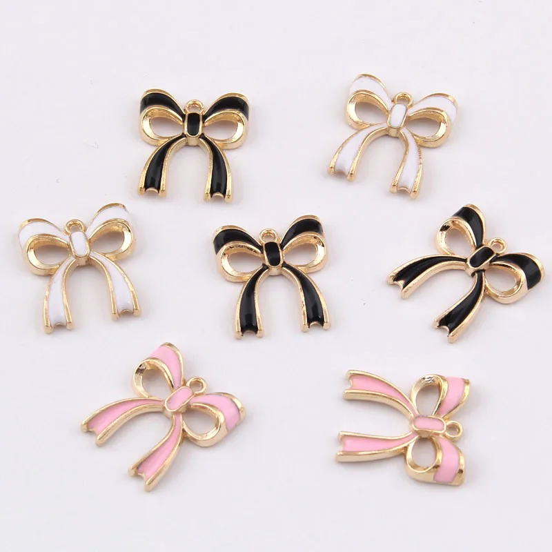 100pcs-20-17mm-Pink-White-Black-Enamel-Alloy-Bow-Charm-Pendant-for ...