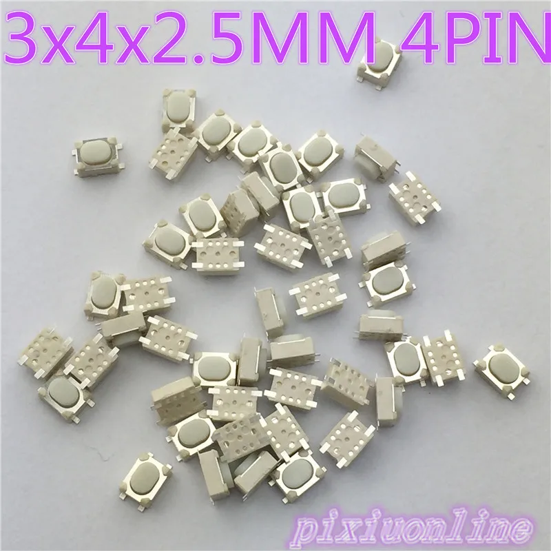 G75Y High Quality 50pcs SMT 3x4x2.5MM 4PIN Tactile Tact Push Button ...