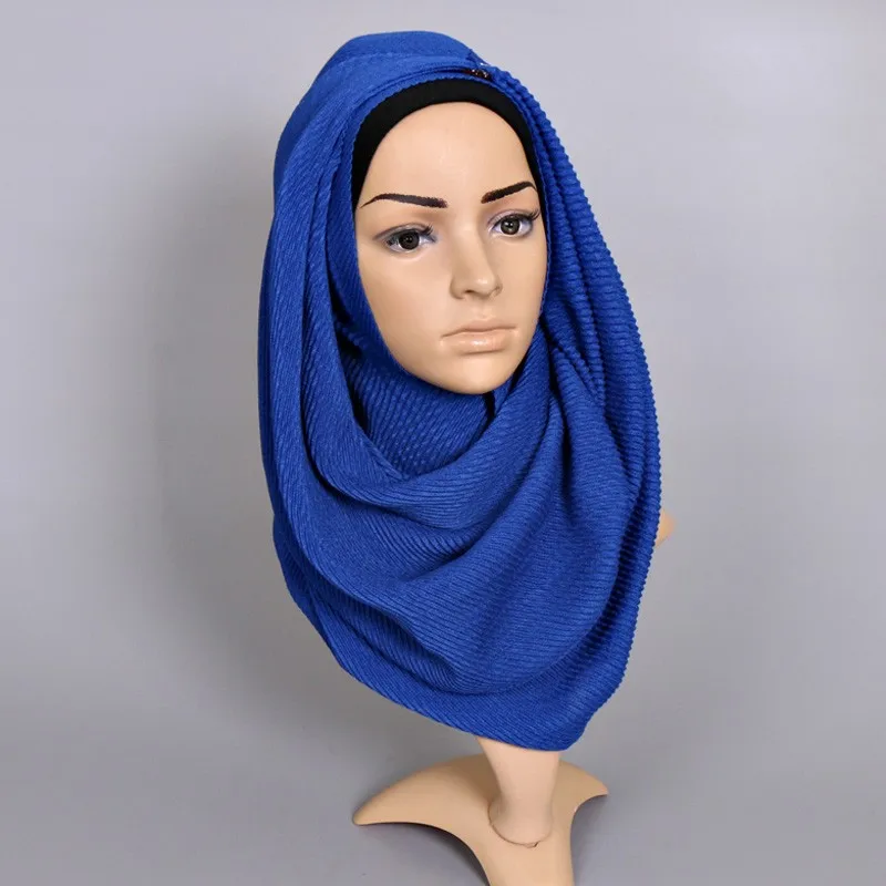 Women Wrinkle Shawls Crinkle Ripples Scarves Plain Viscose Scarf
