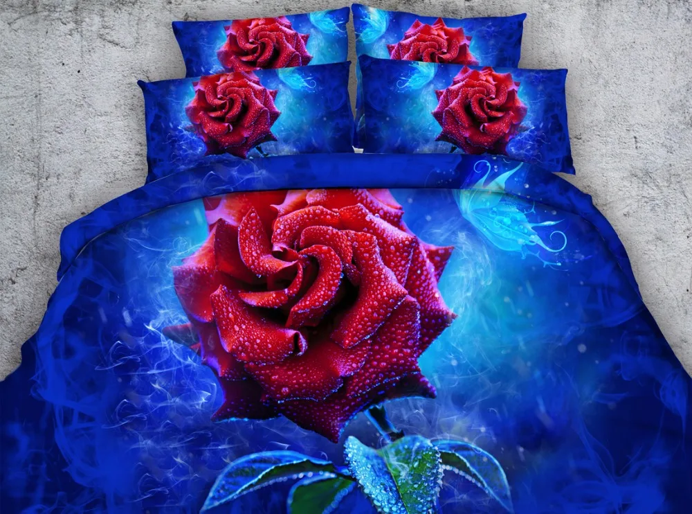 Rose Series 3pcs Romantic Blue /yellow /pink / Red Roses Print Blanket ...