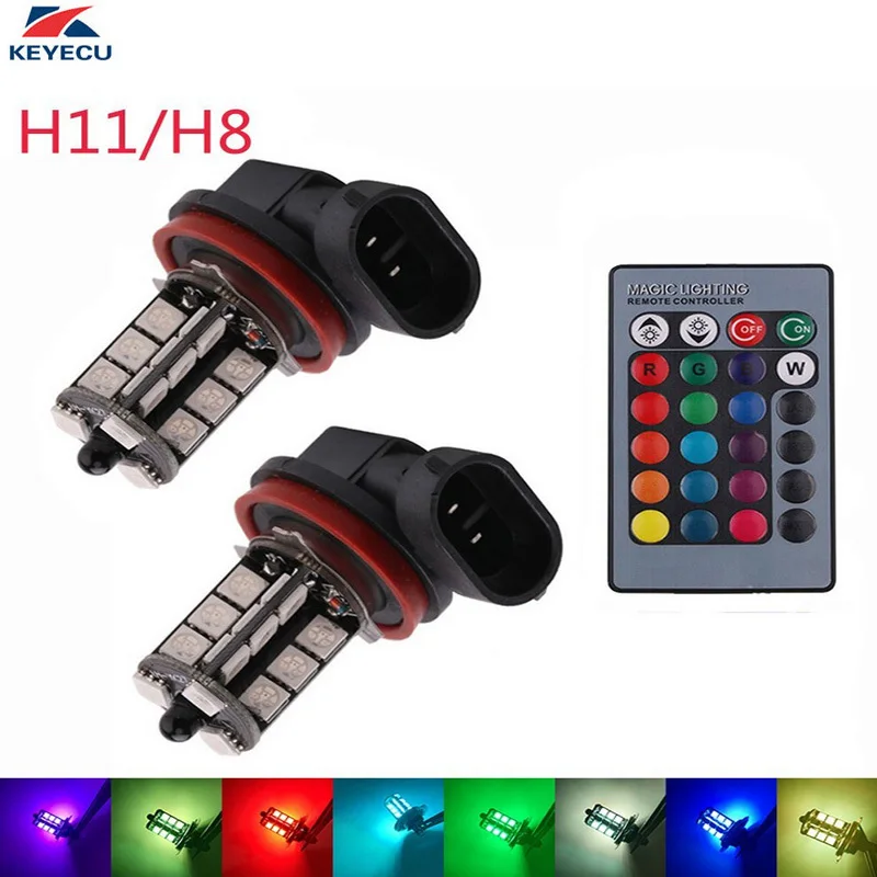 KEYECU-2-St-cke-H8-H11-12-V-27-SMD-5050-Multi-color-RGB-LED ...