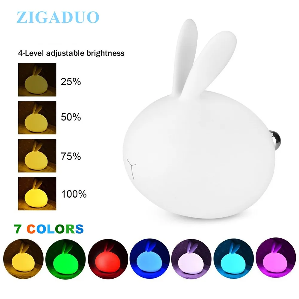 USB Rechargeable Colorful Rabbit Bunny Lamp Silicone Night Light Cute ...