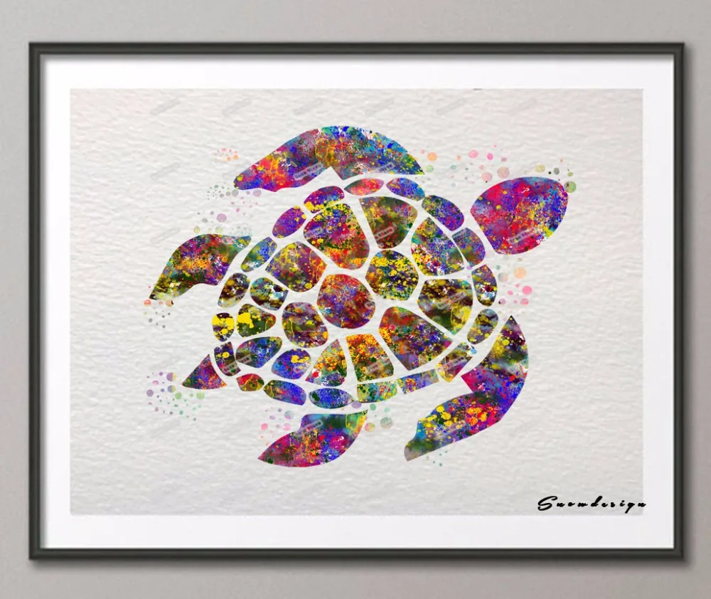 DIY-Watercolor-Sea-Turtle-Canvas-Painting-Pop-Wall-Art-Poster-Print ...