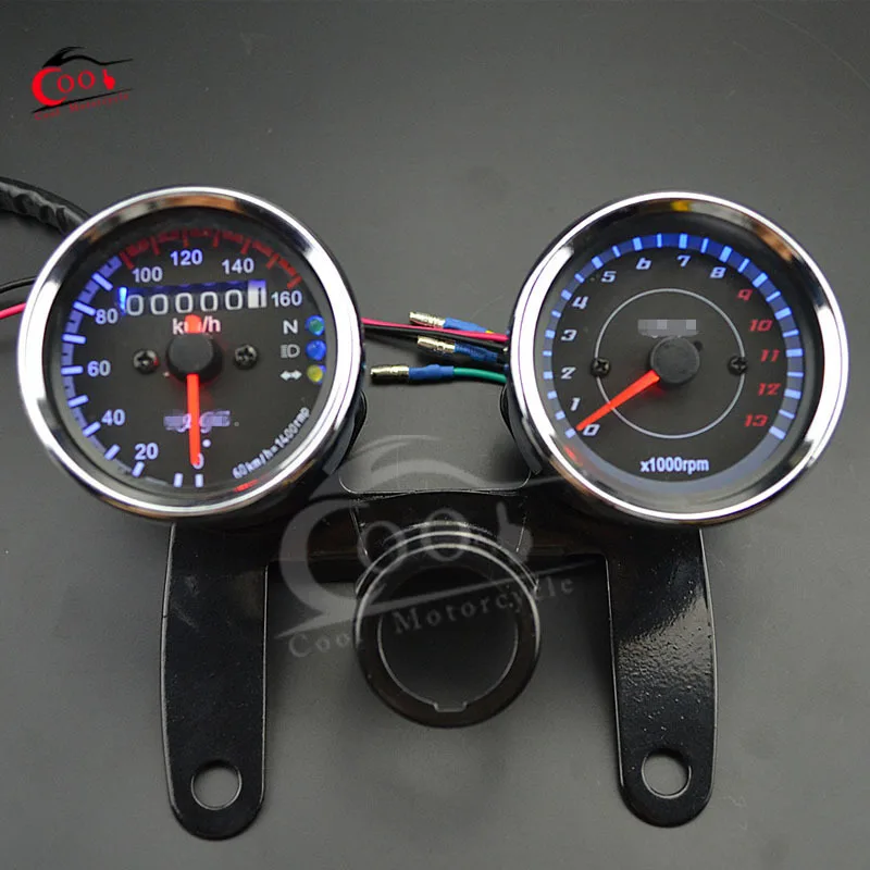 Black Surface Universal Motorcycle Odometer With LED Indicators Turn ...